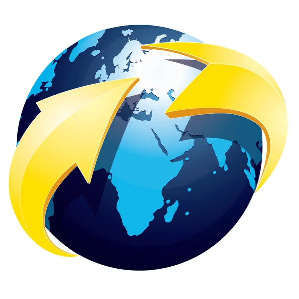 Earth globe surrounded by radial golden arrows. Stock Vector Image by ...