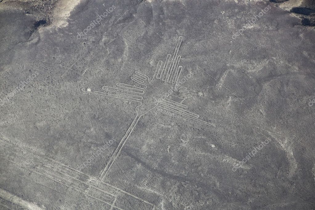NAZCA, PERU - JANUARY 23: Aerial view of Nazca Lines - Hummingbird ...