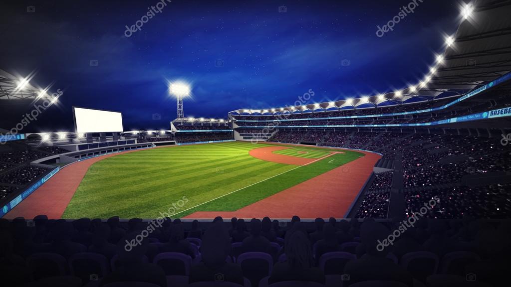 Modern baseball stadium with fans at corner view — Stock Photo © Adikk ...