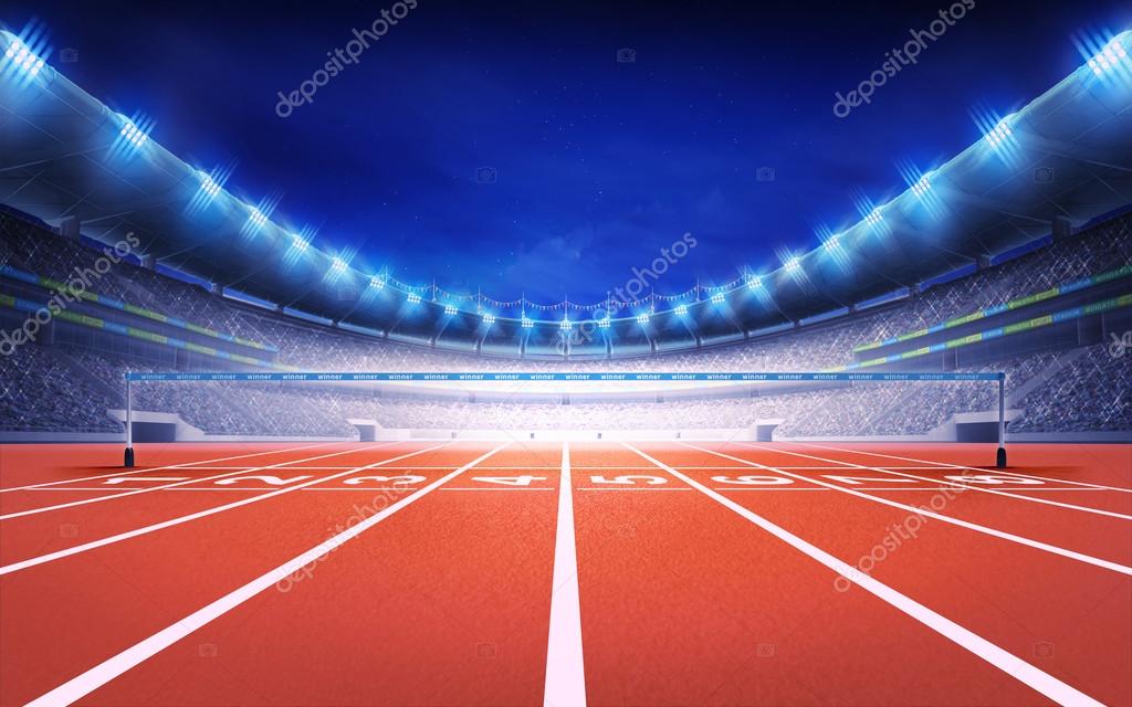 Athletics stadium with race track finish view Stock Photo by ©Adikk ...