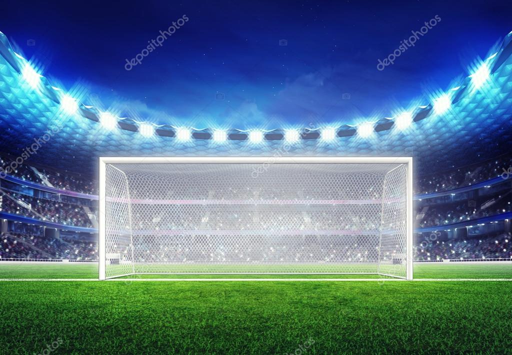 Football stadium with empty goal Stock Photo by ©Adikk 83101234