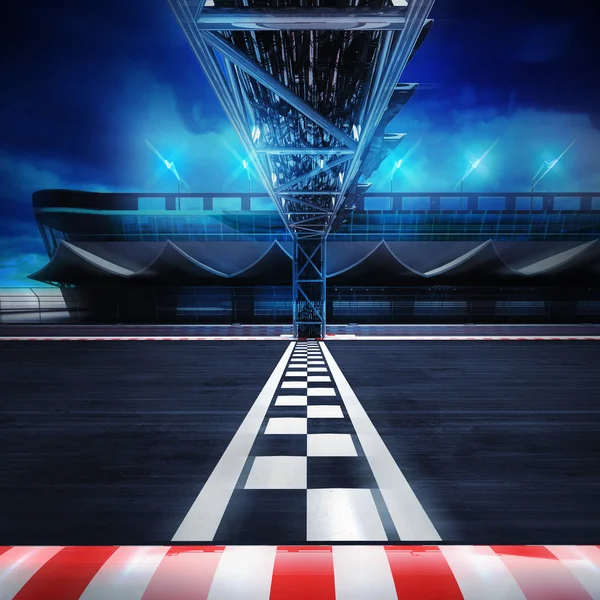 Finish line gate on racetrack with stadium in motion blur Stock Photo ...