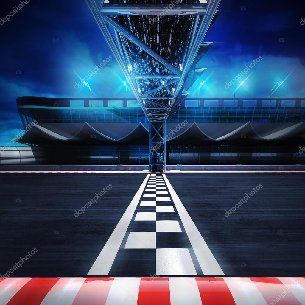 puerta de la línea de meta en la pista de carreras en movimiento ...