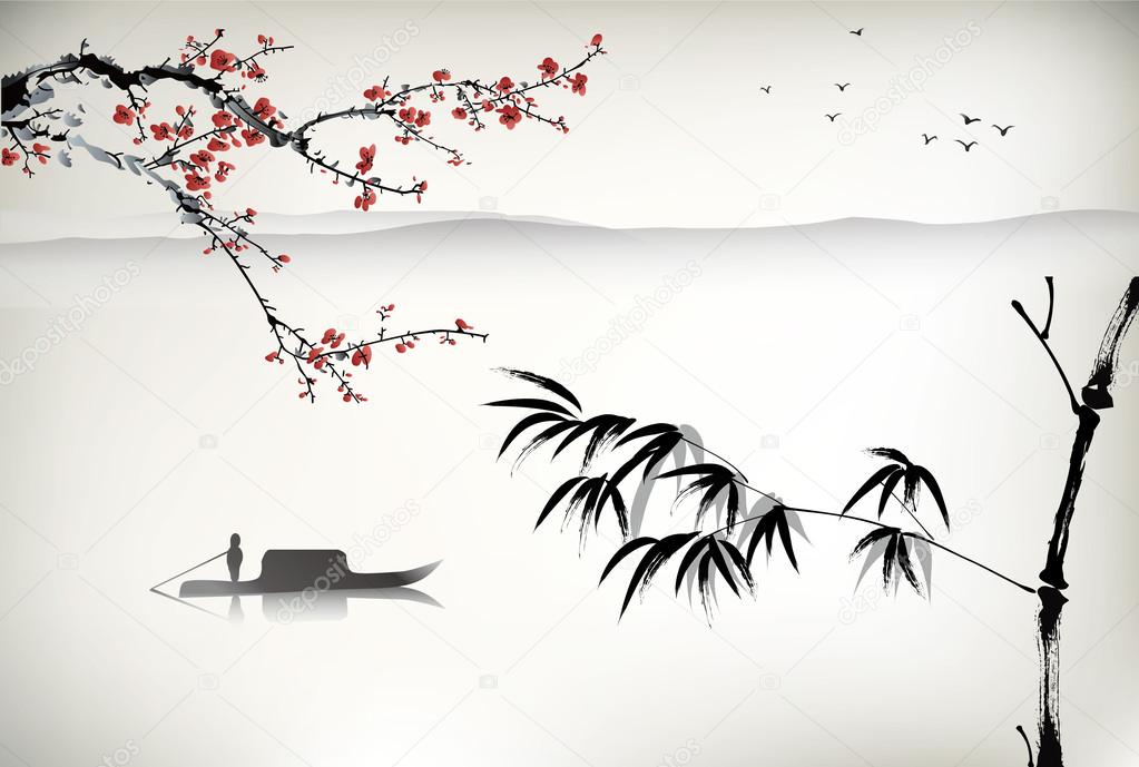 Chinese landscape painting Stock Vector Image by ©baoyan #57709763