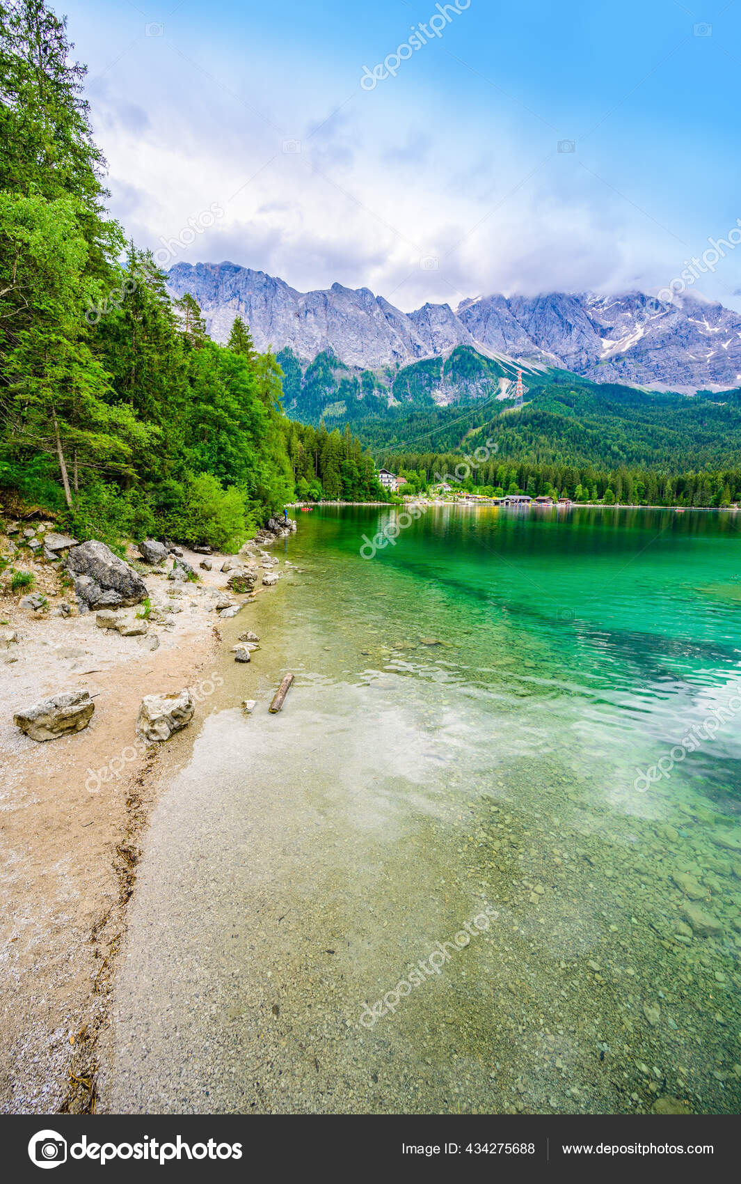 Eibsee Lake Zugspitze Mountain Background Beautiful Landscape Scenery Paradise Beach — Stock ...