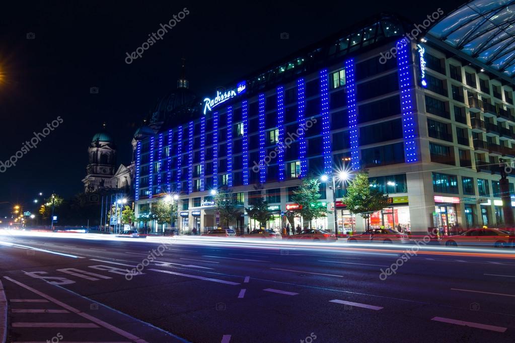 The five-star Radisson Blu hotel in the original illumination. The ...