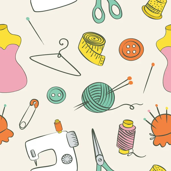 Seamless pattern with sewing tools. Vector hand drawn tailor equipments ...