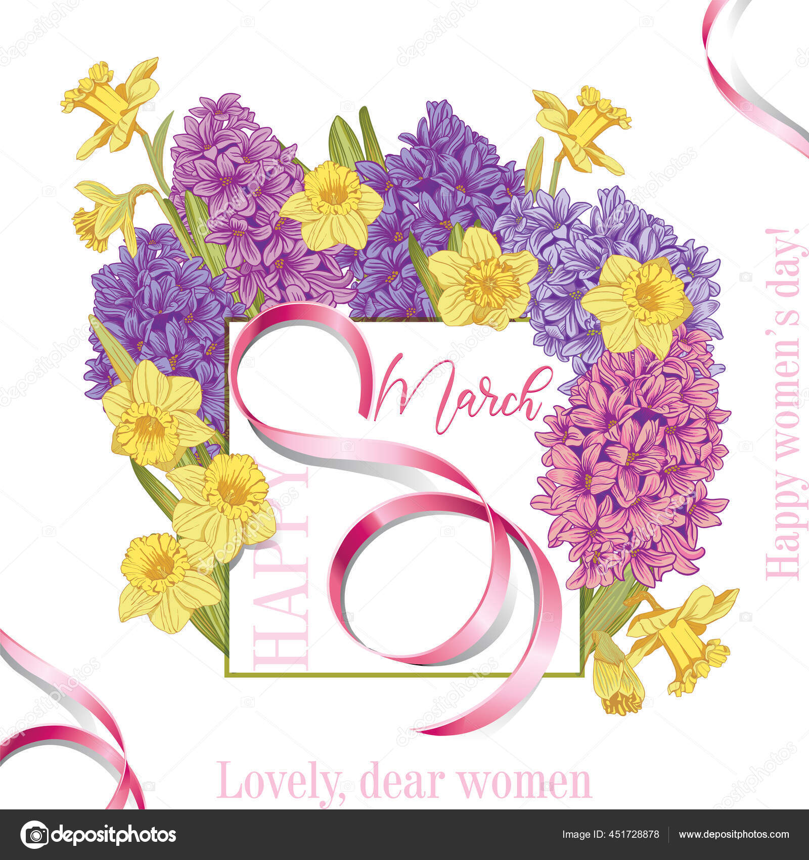 Pink Ribbon Form Figure Eight White Square Background Yellow Daffodil ...