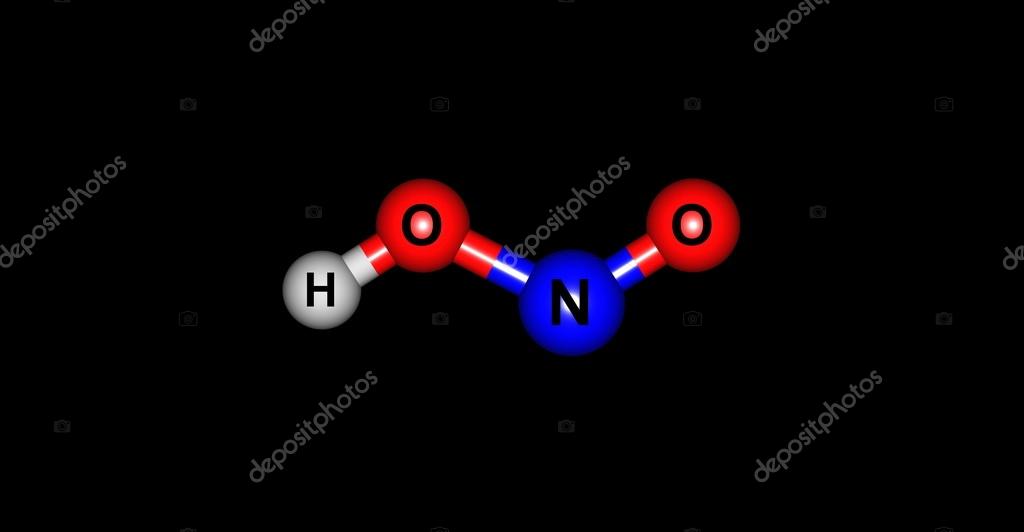 Nitrous acid molecular structure isolated on black Stock Illustration ...