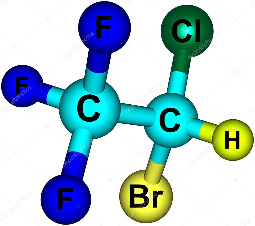 Estructura molecular de halotano aislada en blanco 2023