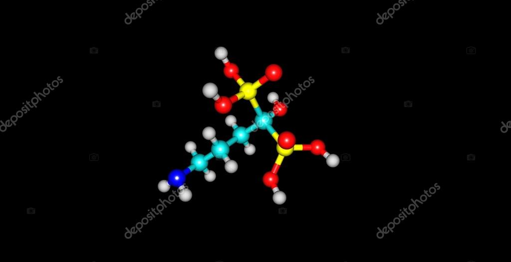 Alendronate sodium molecular structure isolated on black — Stock Photo ...