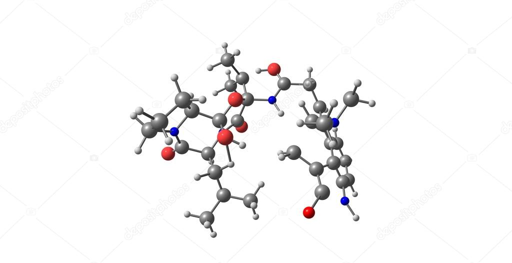 Estructura molecular de bromocriptina aislada en blanco 2024