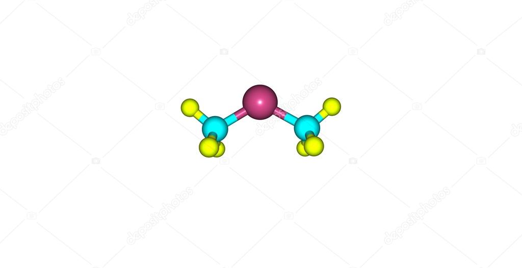 Estructura molecular de dimetilmercurio sobre fondo blanco 2023