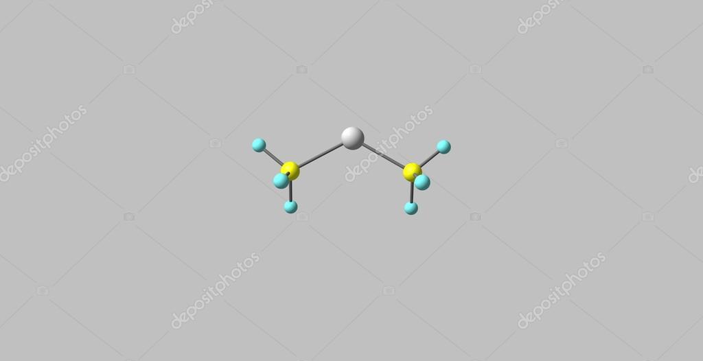 Estructura molecular del dimetilmercurio sobre fondo gris 2023