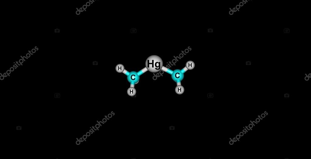 Estructura molecular de dimetilmercurio sobre fondo negro 2022