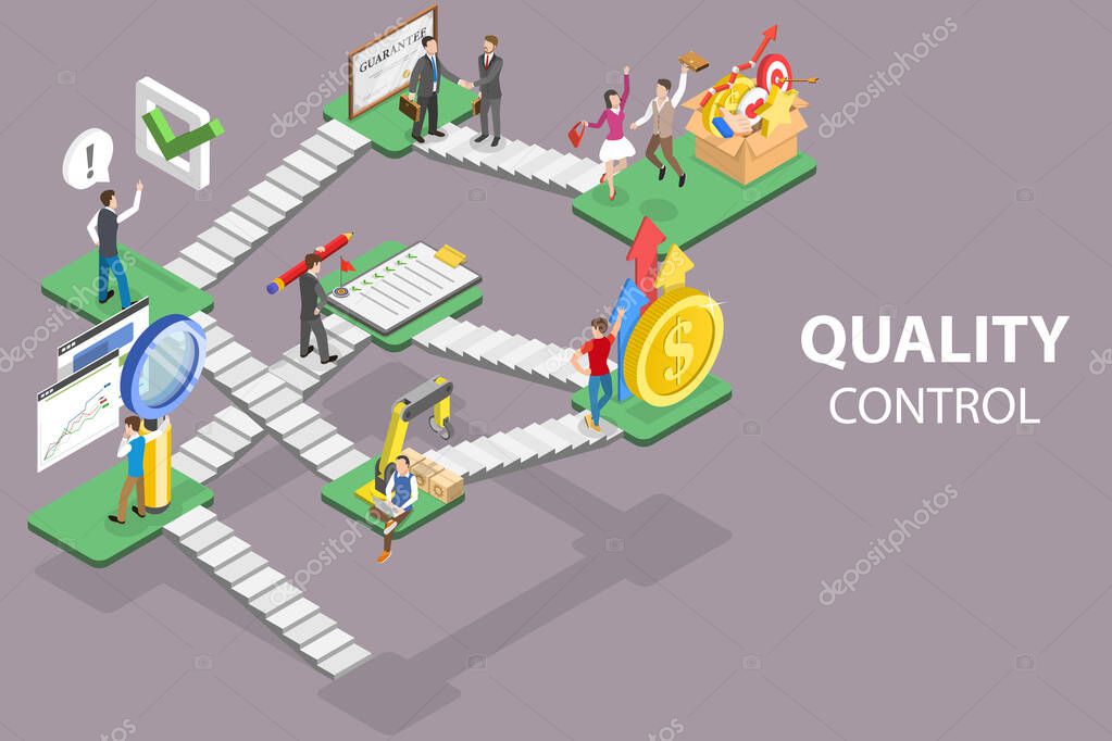 Ilustración conceptual del vector isométrico 3D del control de calidad ...