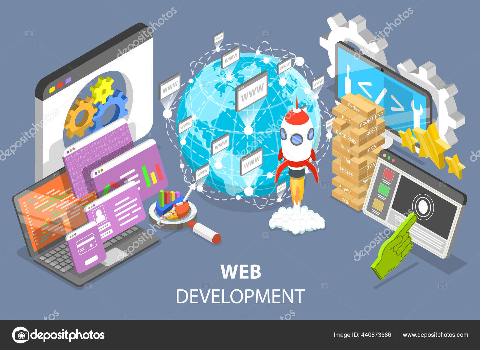 3D Isometric Flat Vector Conceptual Illustration of Web Development ...