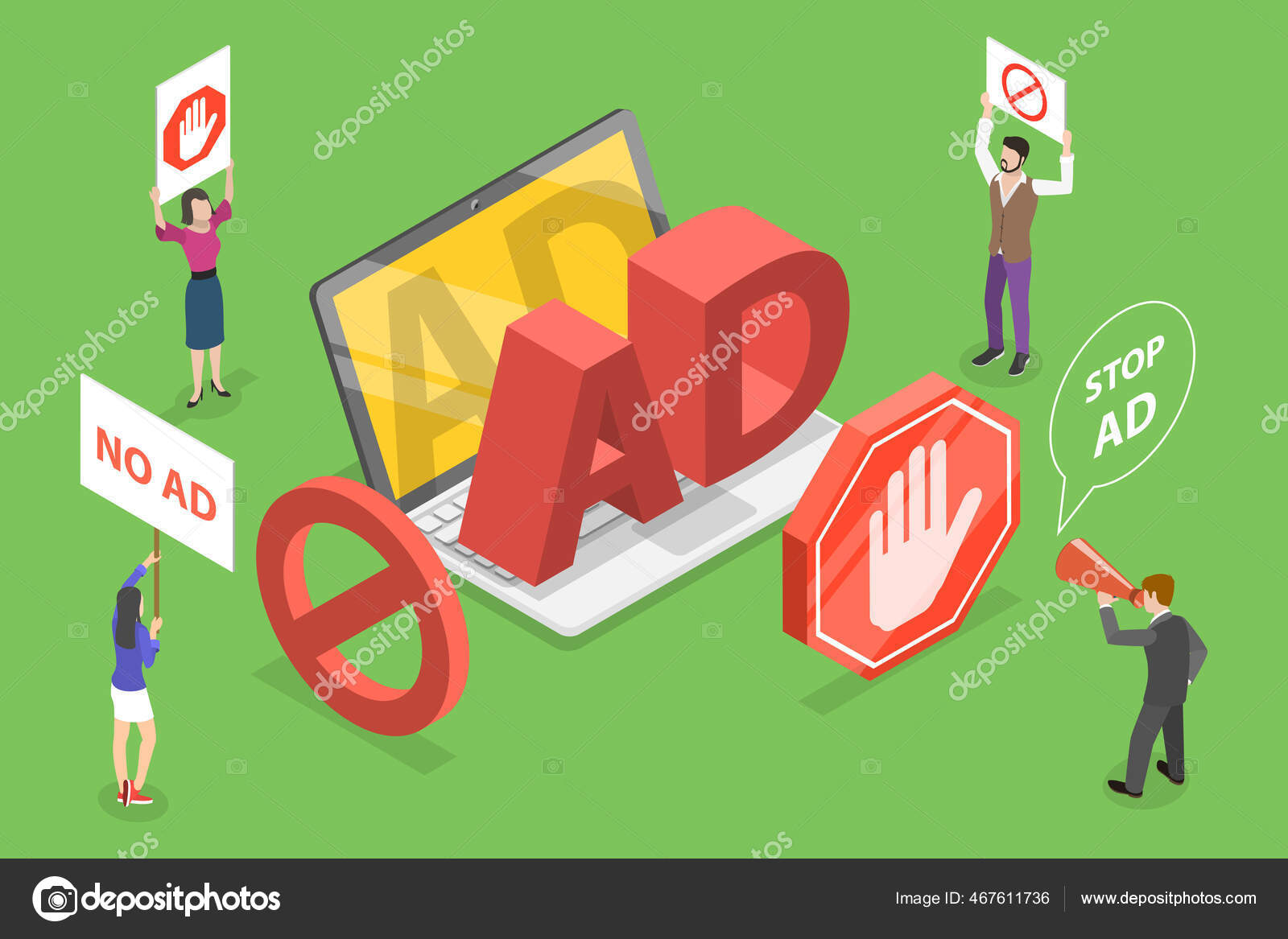 3D Isometric Flat Vector Conceptual Illustration of Ad Blocking. Stock ...