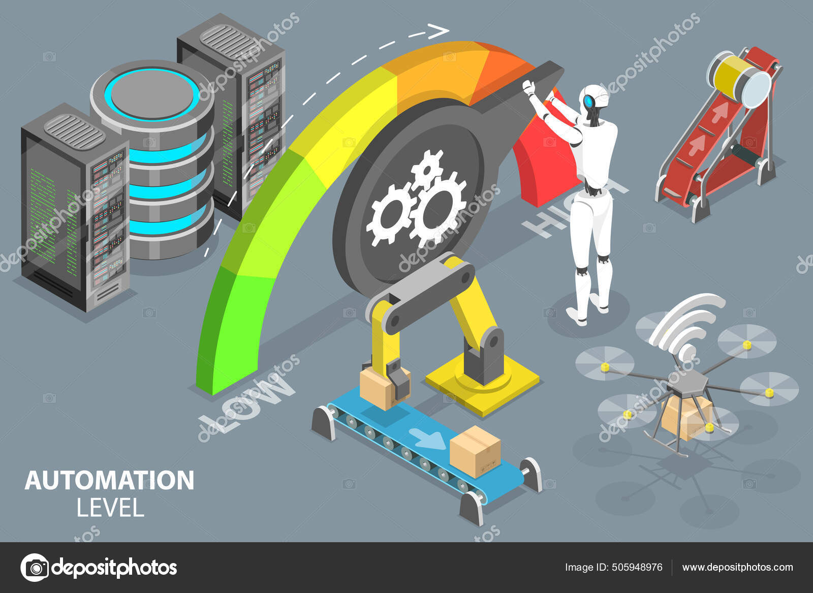 3D Isometric Flat Vector Conceptual Illustration of Level Of Automation ...