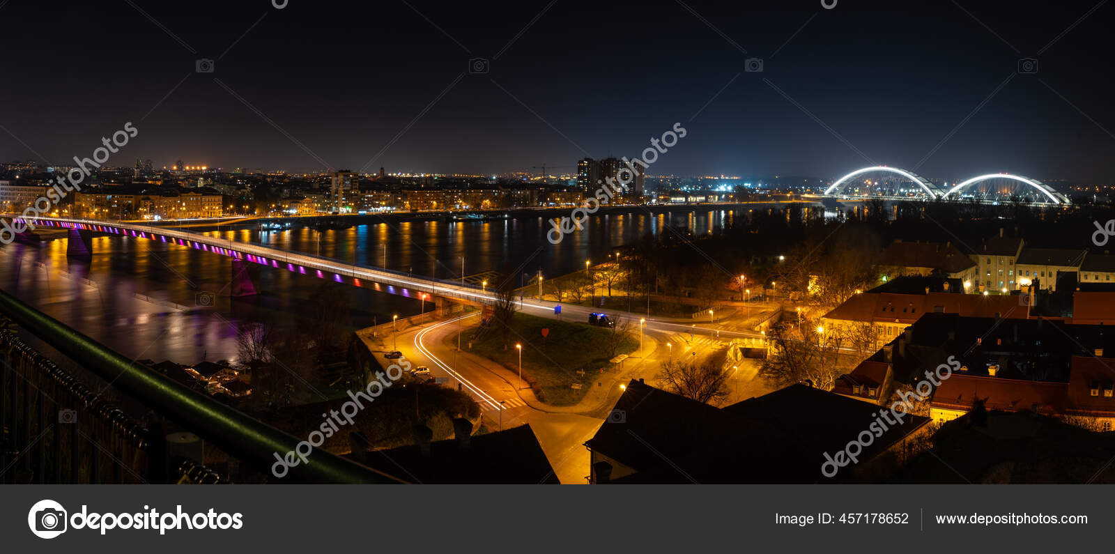 Night Panoramic View Novi Sad Serbia Cityscape Bridges Danube River ...