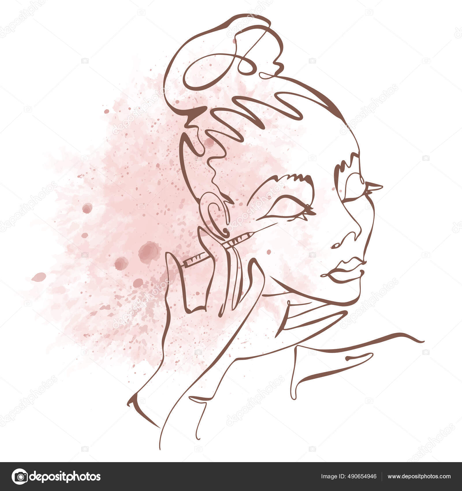 Line Art Girl's Face Drawn One Line Beauty Injections Cosmetology Stock ...