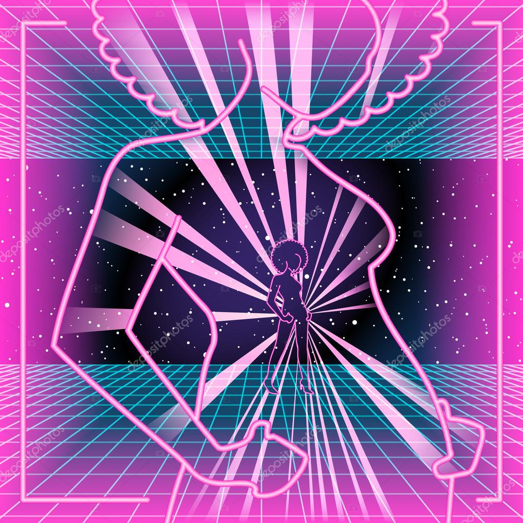 80s background with a neon outline of a woman Stock Vector Image by ...