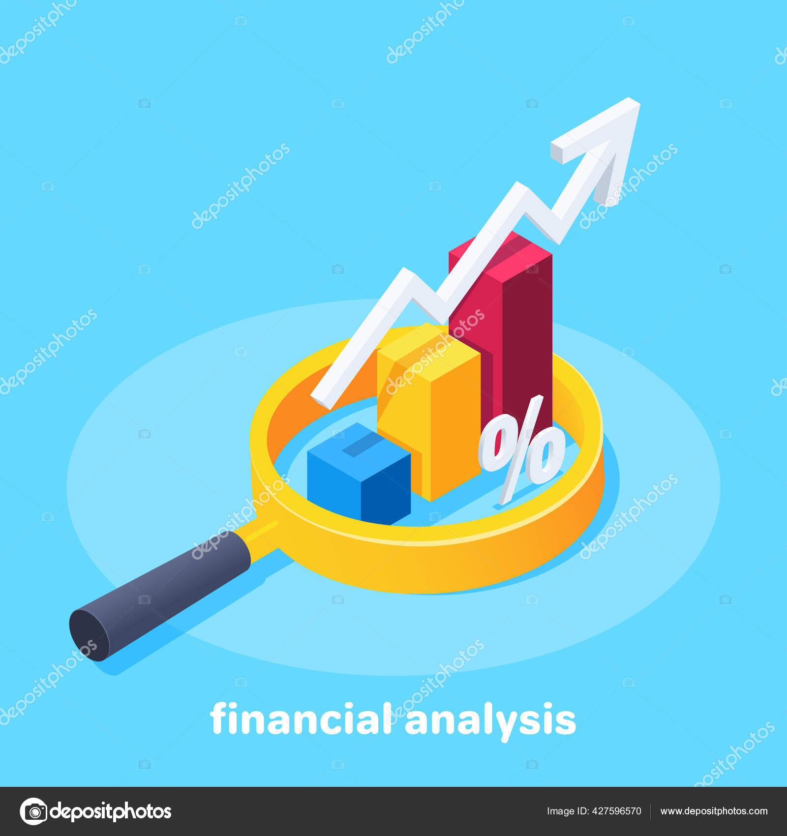 Isometric Vector Illustration Blue Background Chart Arrow Loop ...