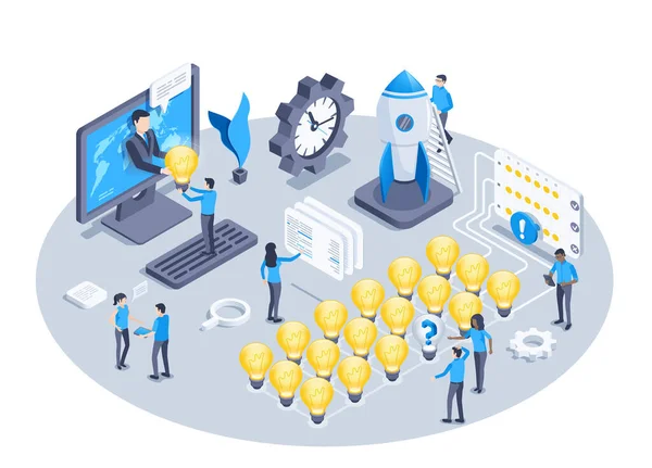 Ilustraci n vectorial isom trica aislada sobre fondo blanco, f brica de ideas empresariales ...