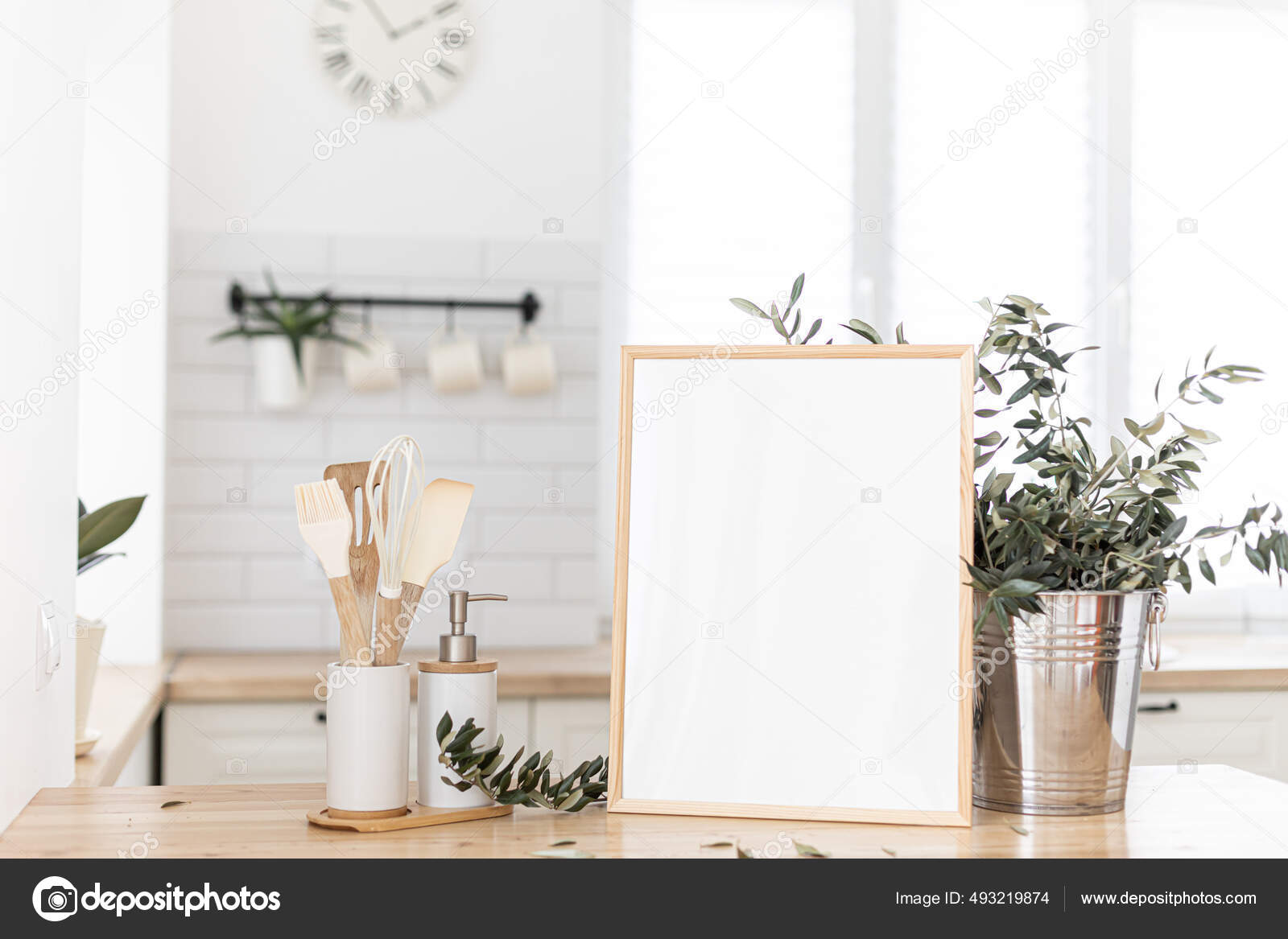 Mock up frame in kitchen interior background. Scandinavian home design ...