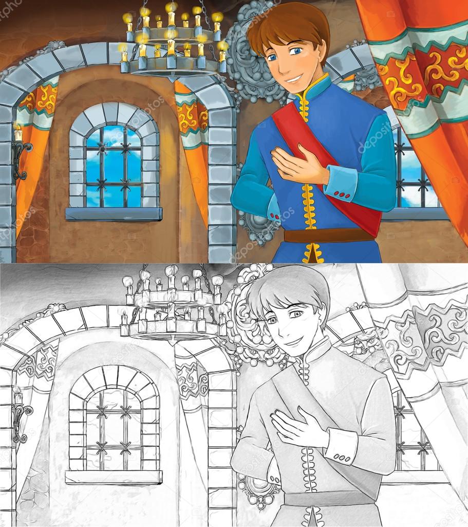 Cartoon medieval scene with prince and his servant or friend Stock ...