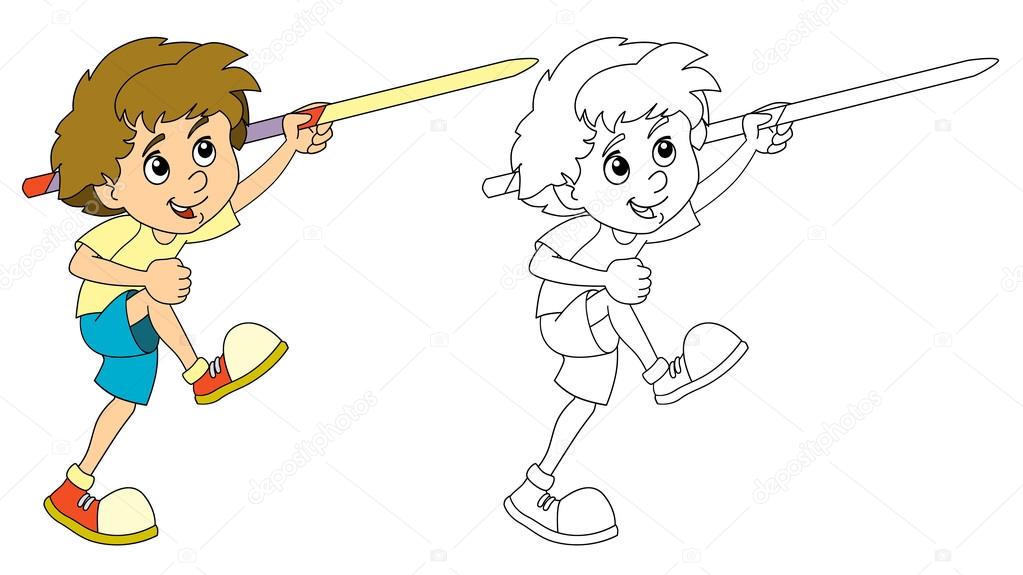 El entrenamiento infantil de dibujos animados - lanzando lanza ...