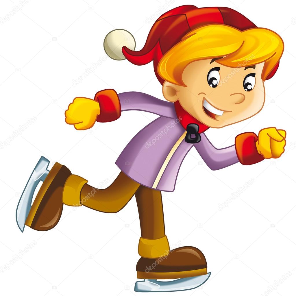 Kids Ice Skating Cartoon