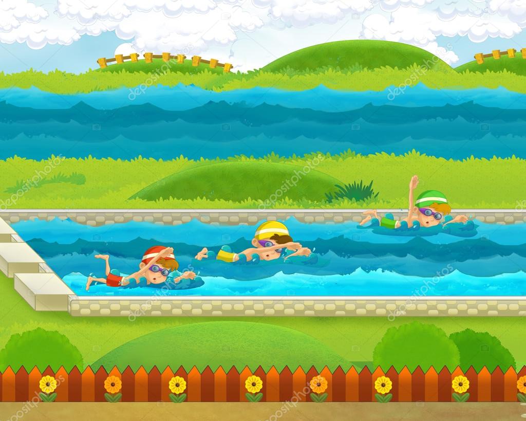 Cartoon swimmers training or having competition Stock Illustration by ...