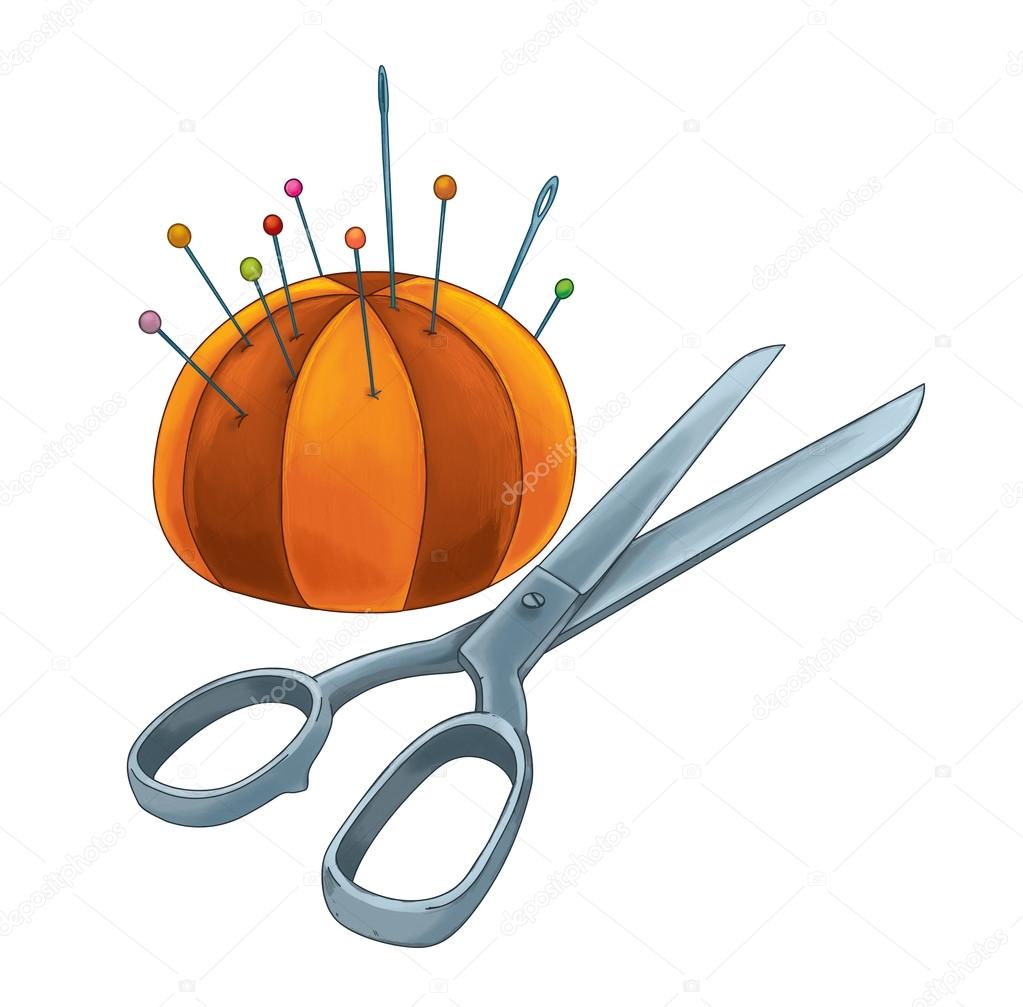 Juego de sastrería de dibujos animados - tijeras y alfiletero ...