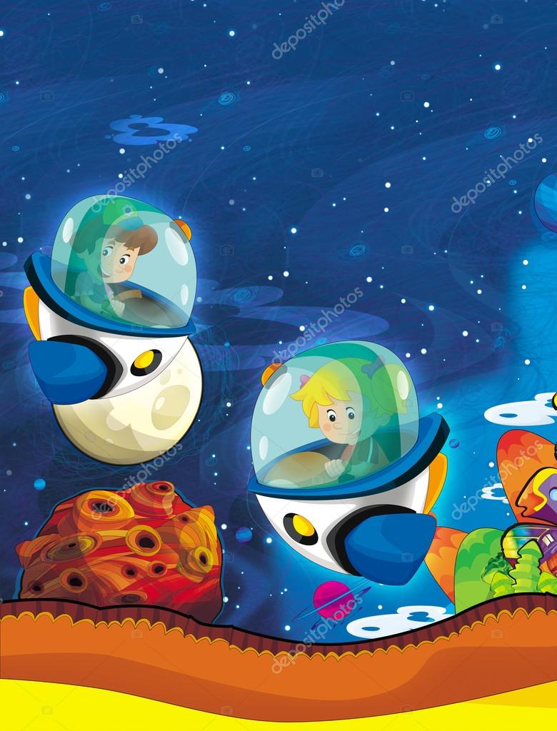 Happy and funny scene of children flying Stock Illustration by ...