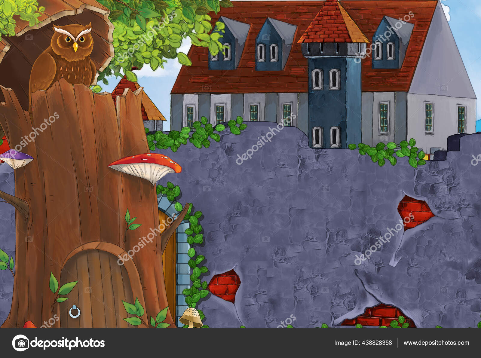 Cartoon Happy Scene Castle Forest Bird Owl Stage Different Usage Stock ...