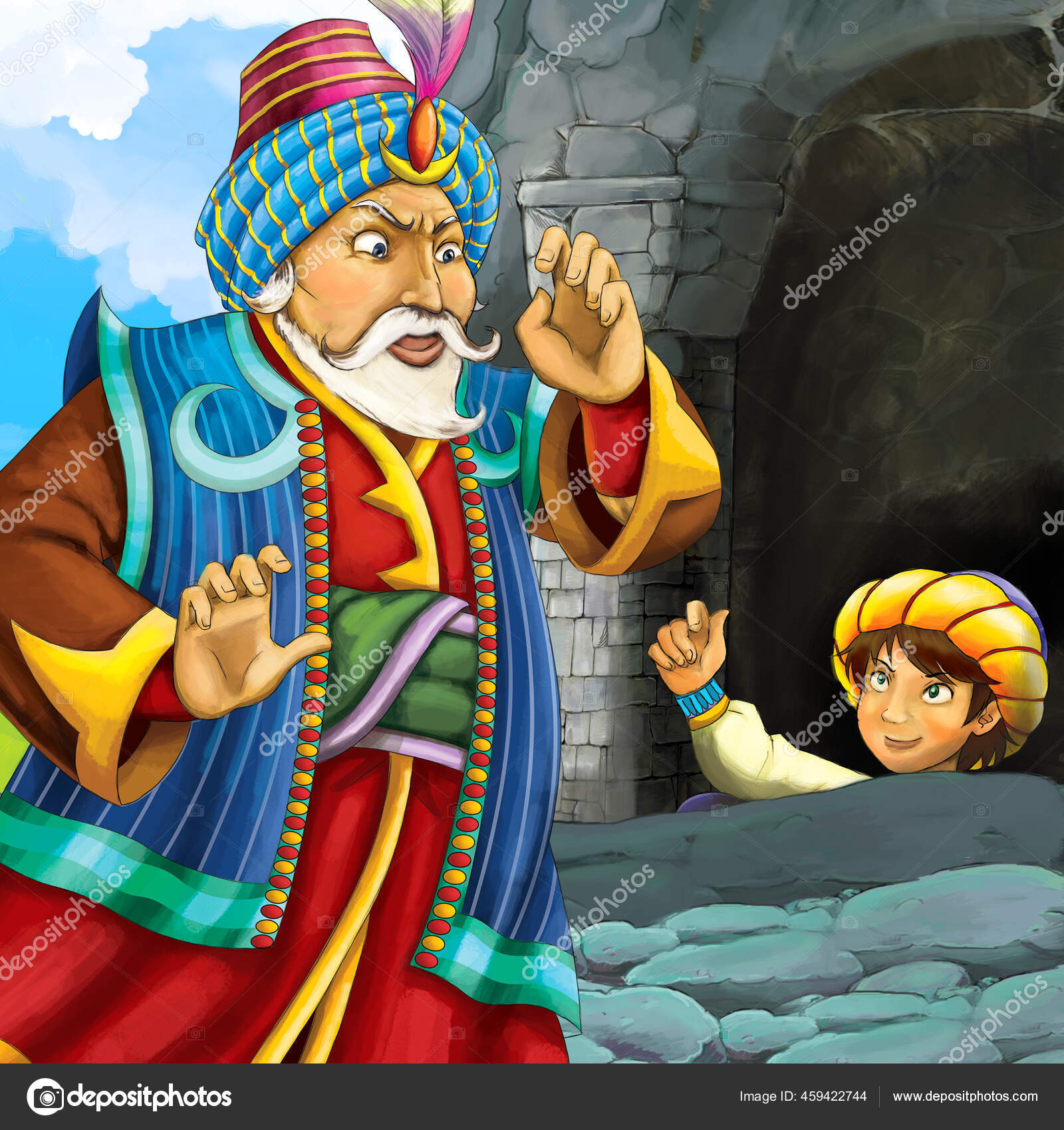 Cartoon Arabic Scene Fairy Tale Prince Princess Illustraiton Children ...