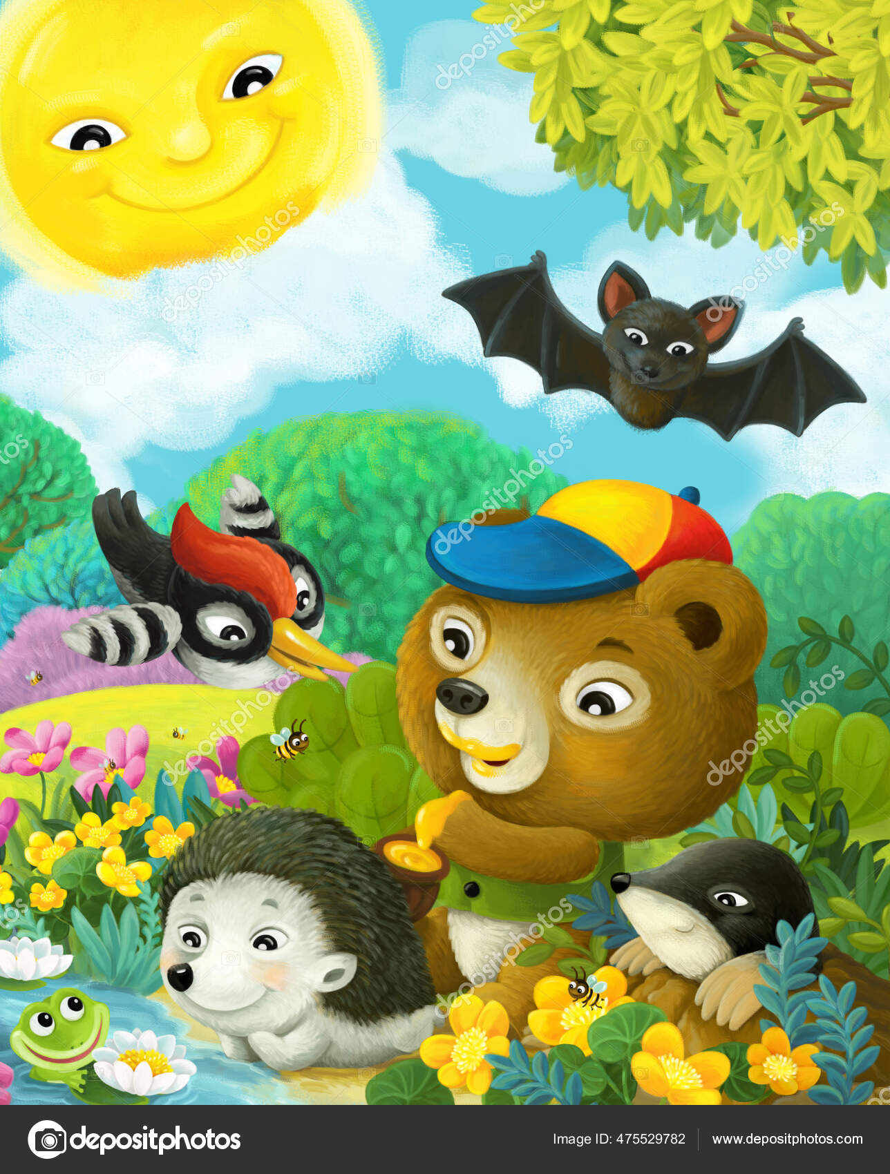 Cartoon Fun Scene Different Forest Animals Friends Forest Illustration ...