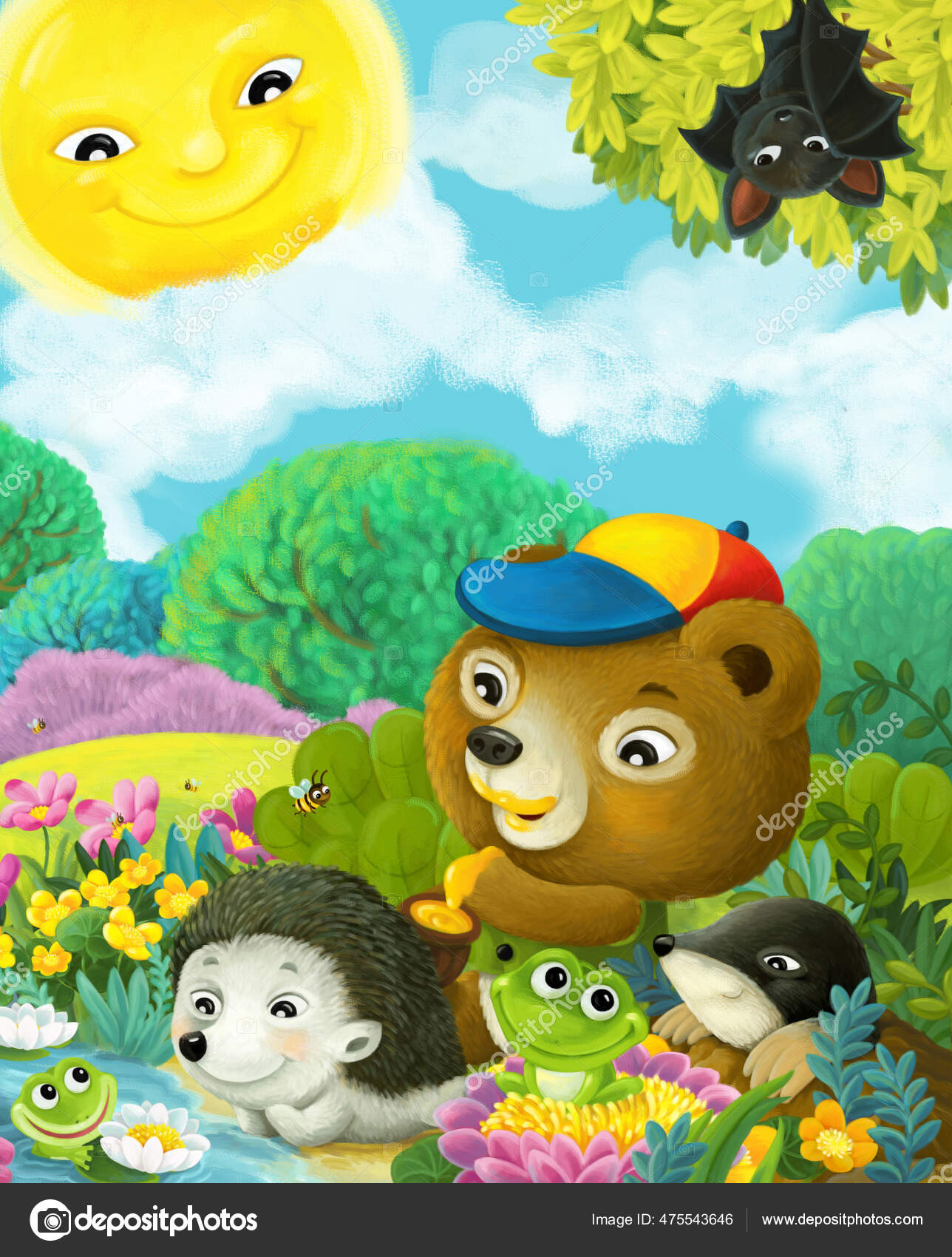 Cartoon Fun Scene Different Forest Animals Friends Forest Illustration ...