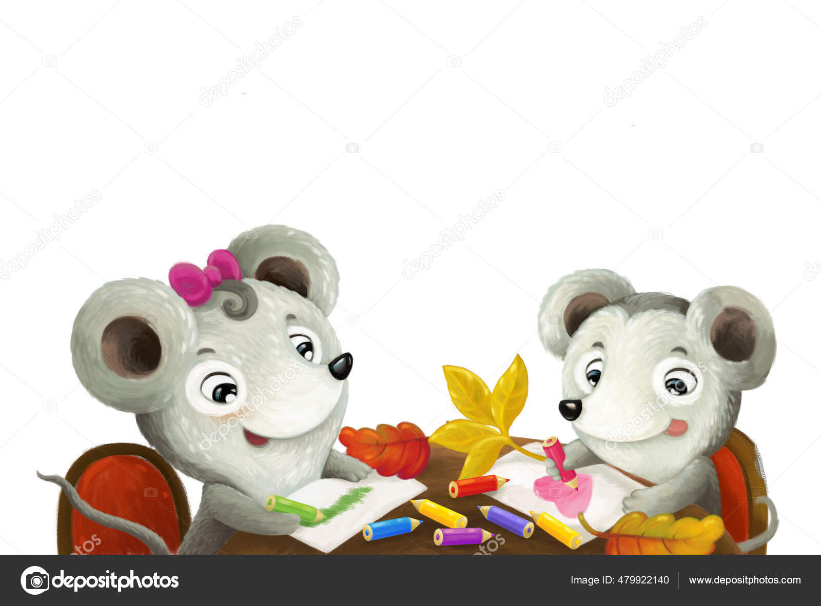 Cartoon Scene Happy Smiling Mice Having Fun Drawing White Background ...