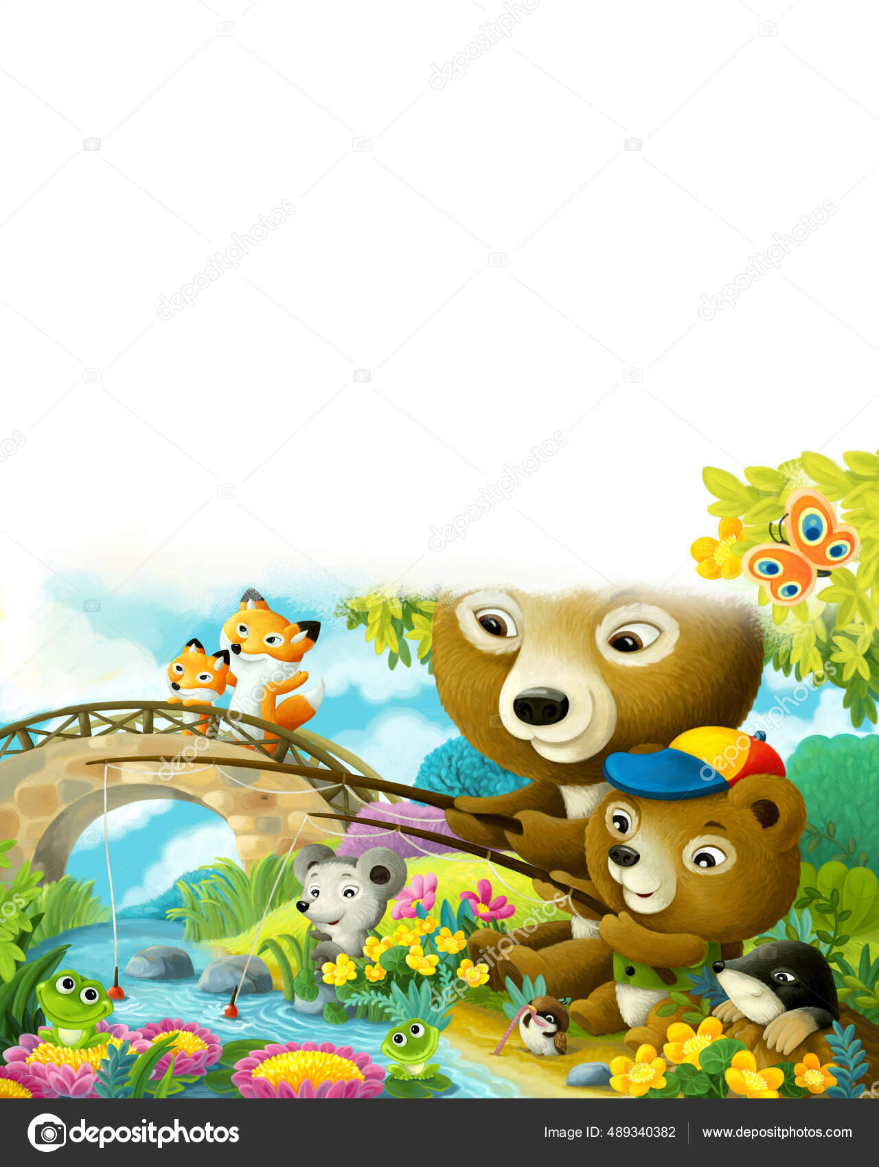 Cheerful Cartoon Fun Scene Animals Friends Family Forest Illustration ...