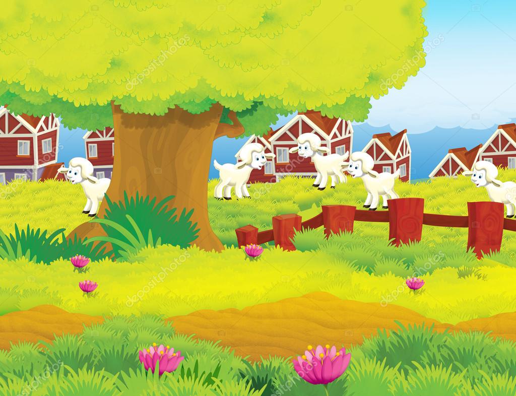 Happy cartoon meadow scene Stock Illustration by ©illustrator_hft #89372824