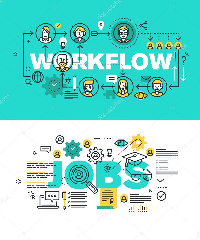 Conjunto de conceptos modernos de ilustraci n vectorial de palabras flujo de trabajo y puestos ...
