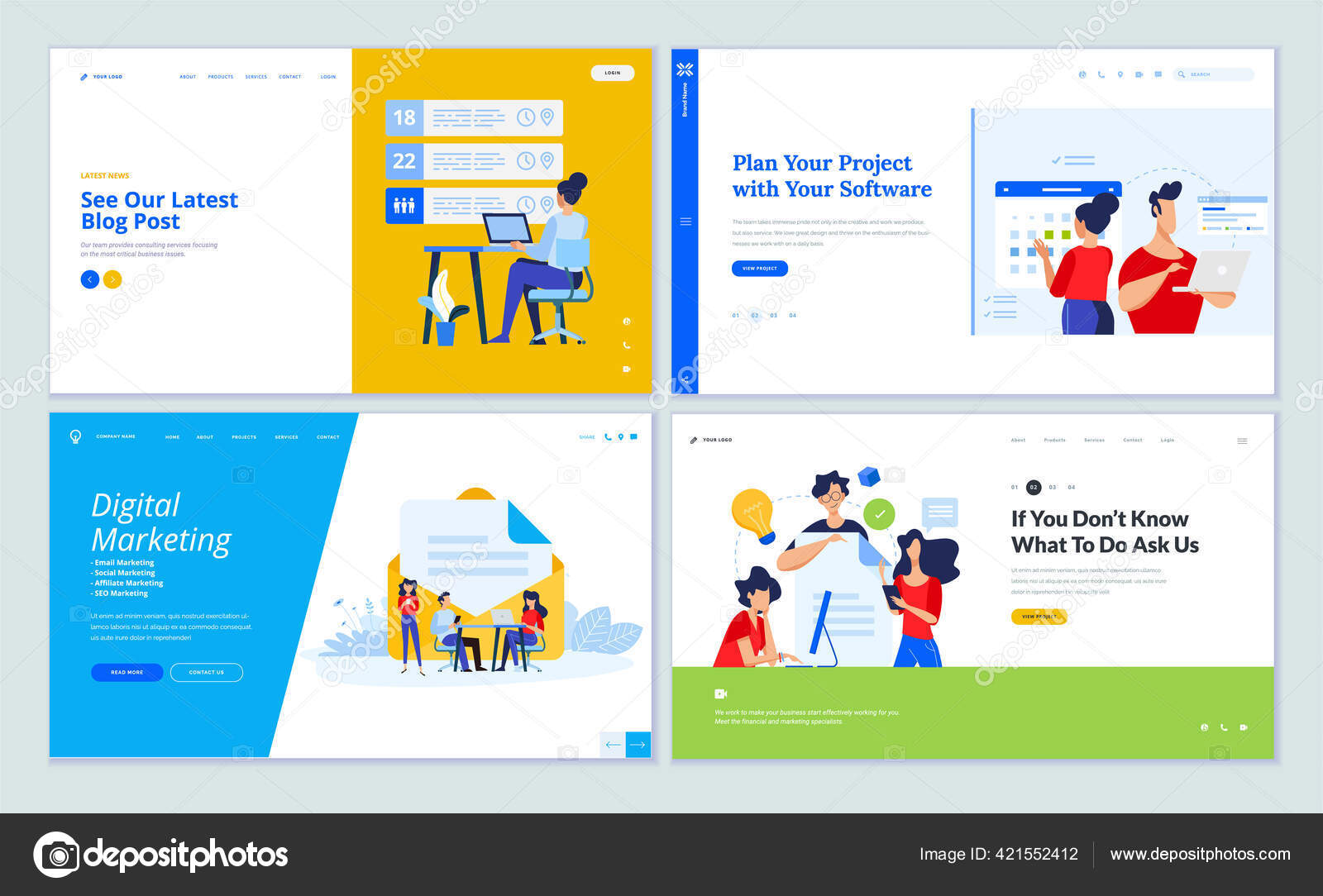 Set Website Template Designs Blog Project Management Digital Marketing ...