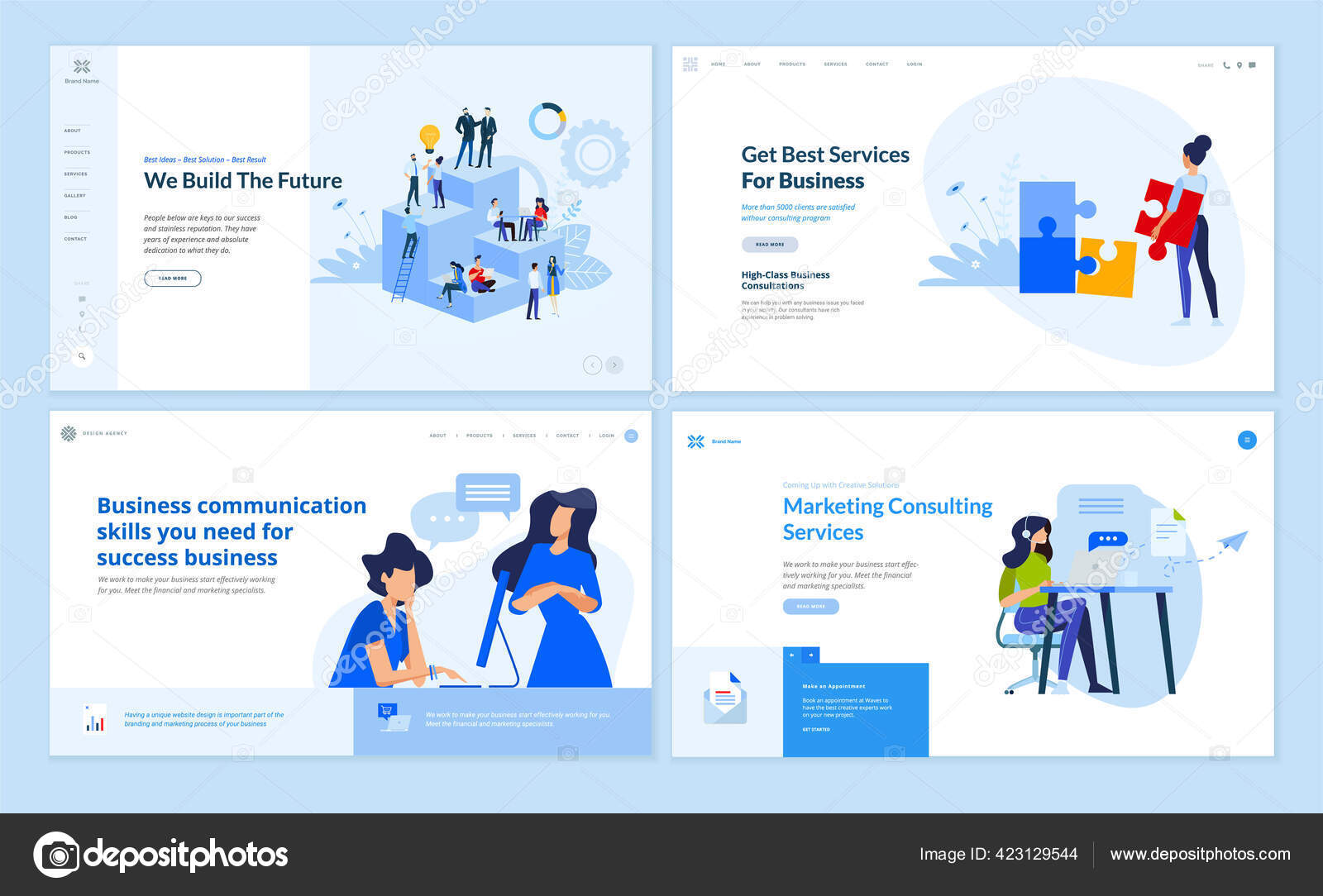 Web Page Design Templates Collection Business Communication Team ...