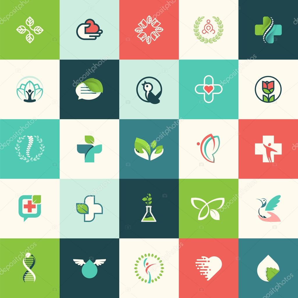 Conjunto de iconos de naturaleza y belleza de diseño plano 2024