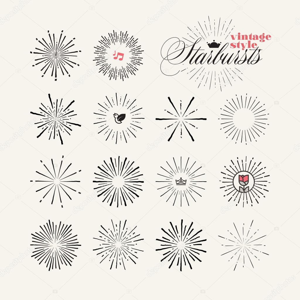 Collection of vintage style starburst hand drawn elements Stock Vector ...