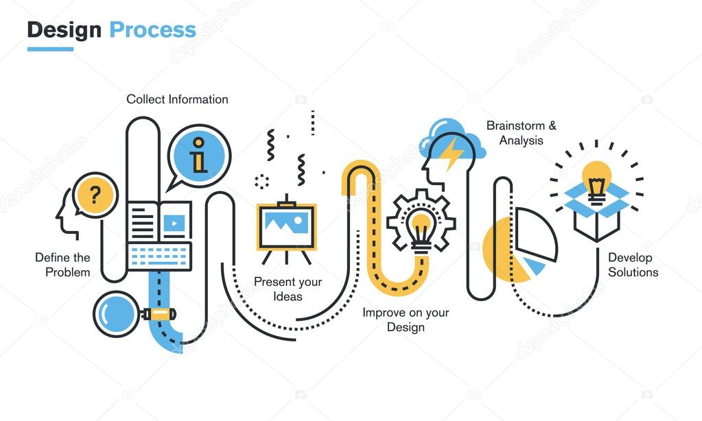 Flat line illustration of design process from defining the problem ... Flat line illustration of design process from defining the problem ...