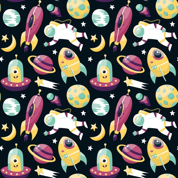 Seamless space pattern with astronaut, stars, comets, planets and space ...