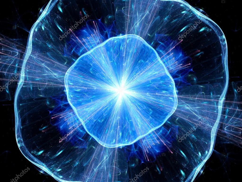Blue glowing explosion in space Stock Photo by ©sakkmesterke 114595716